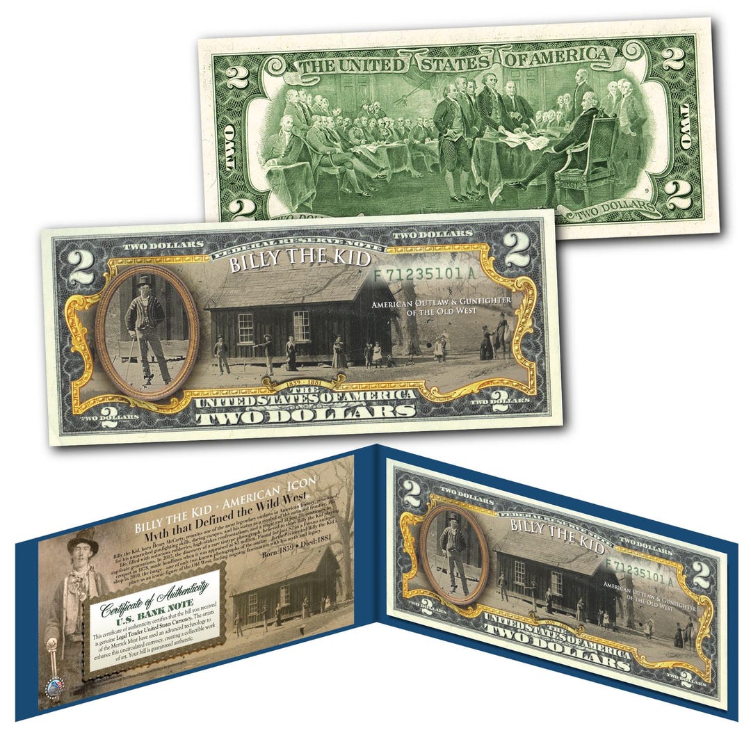 Billy the Kid Colorized U.S. Genuine 2.00 Dollar Bill – Authentic U.S ...
