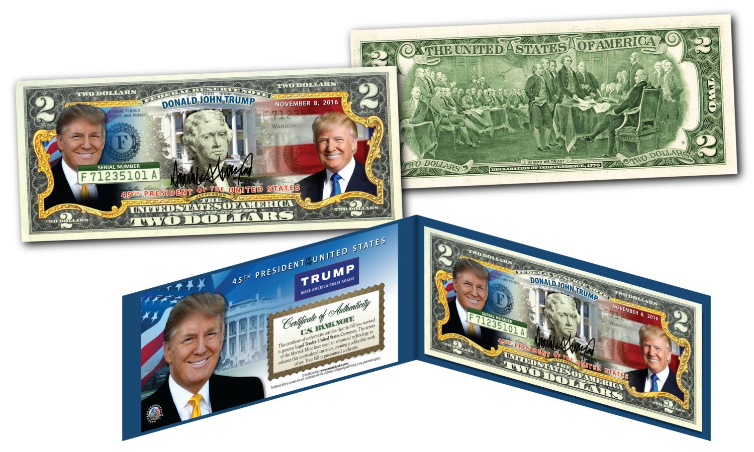DONALD TRUMP 45th President Two Dollar Bill on Genuine Legal US ...