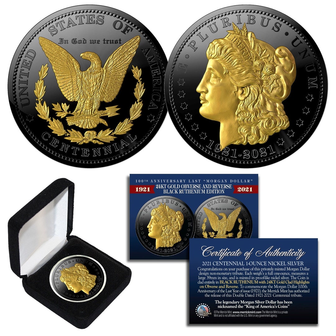 MORGAN DOLLAR Tribute Coin 100th Anniversary Black Ruthenium & 24K Gold ...