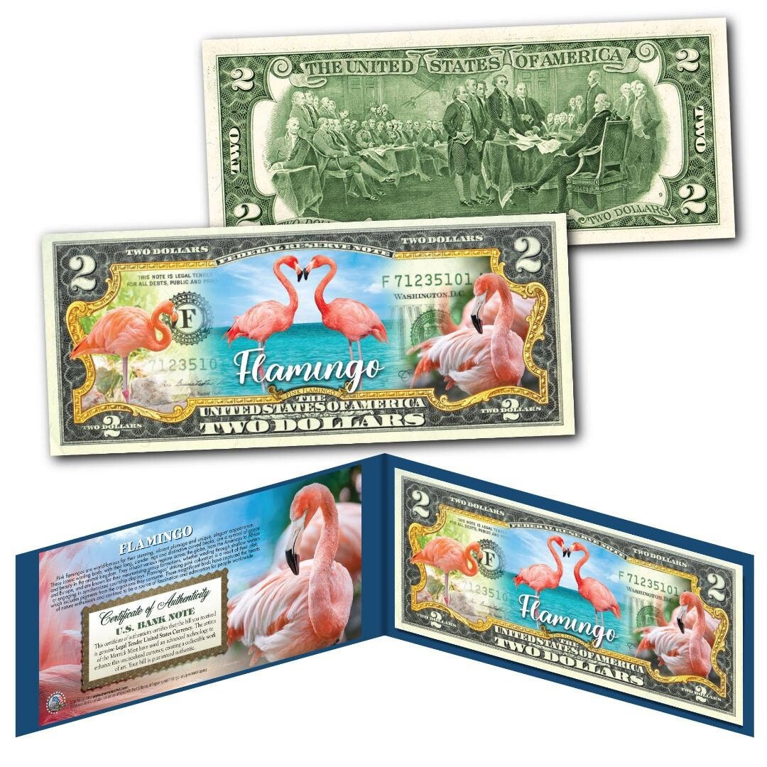 FLAMINGO Famous Pink Flamingo Bird Genuine Legal Tender Two Dollar ...