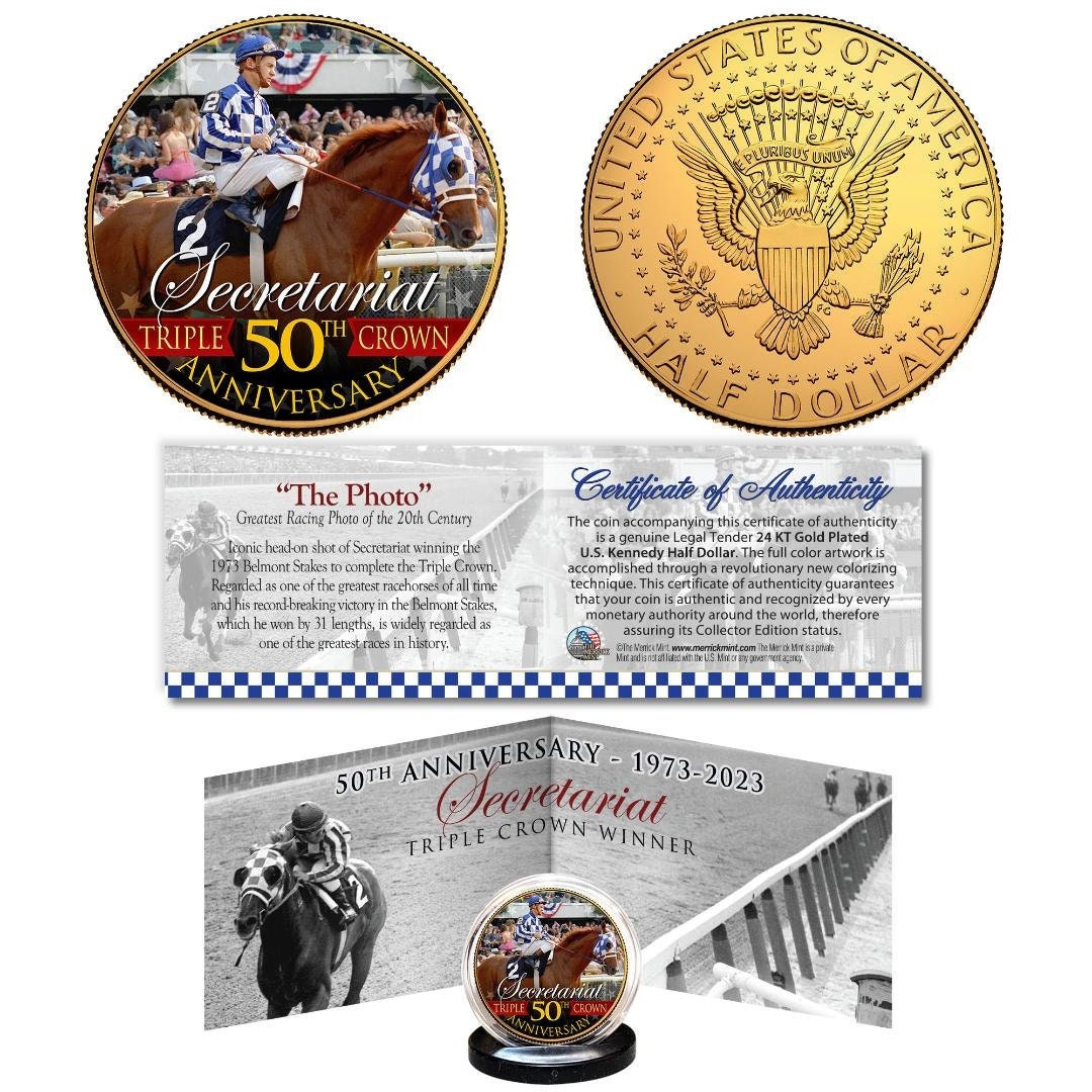 SECRETARIAT Triple Crown 50th Anniversary 24K Gold Plated JFK Half ...