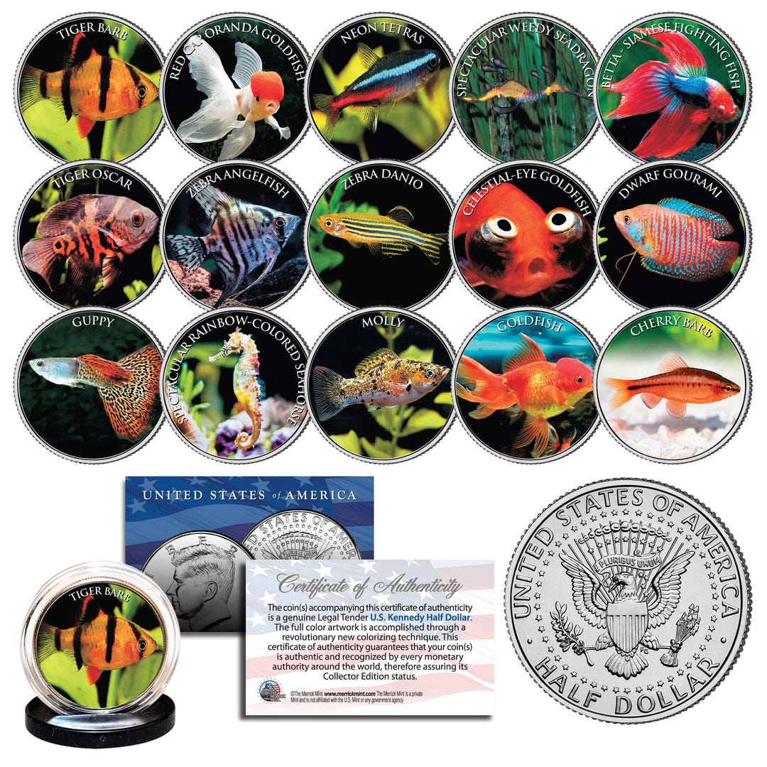 TROPICAL FISH Complete Set of 15 Official Kennedy JFK U.S. Half Dollar ...