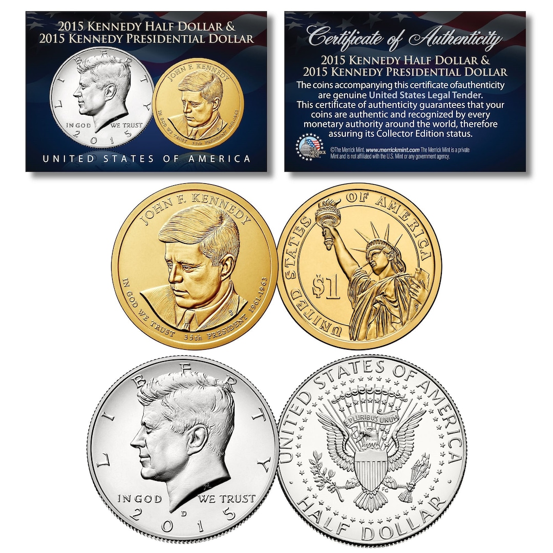 John F. Kennedy 2 Coin Set 2015 JFK Presidential Dollar Coin & 2015 JFK ...