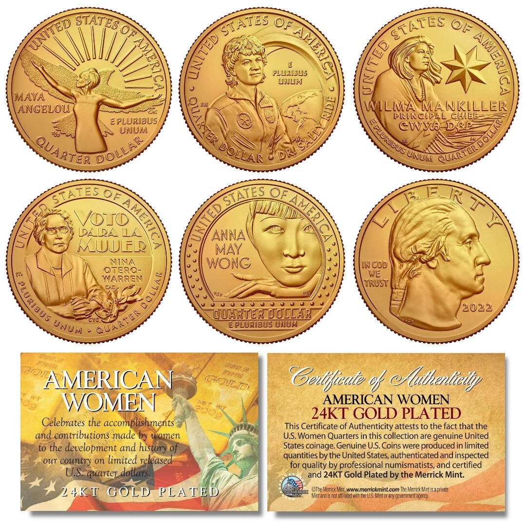 American Women 2022 Series 24K Gold Plated U.S. Mint Quarters 5-coin ...