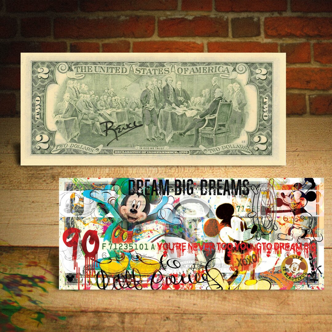 MICKEY MOUSE 90 Years - Genuine Two Dollar Bill - Hand-signed by Artist ...