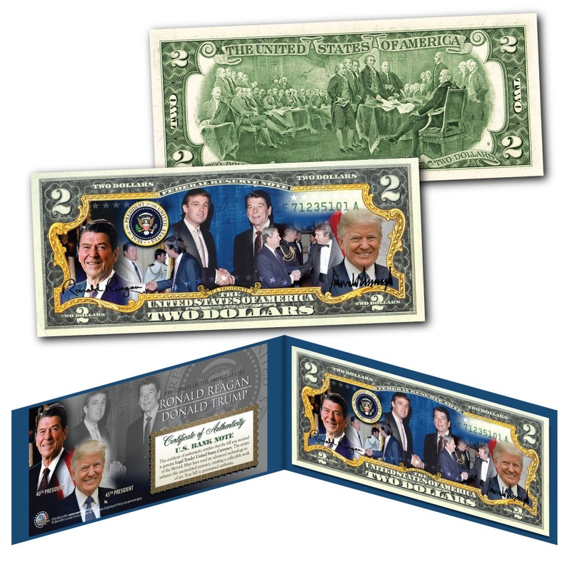 Donald Trump and Ronald Reagan Genuine Legal Tender Two Dollar Bill in ...