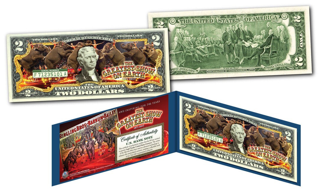 Ringling Bros. and Barnum & Bailey Circus Colorized Two Dollar Bill on ...