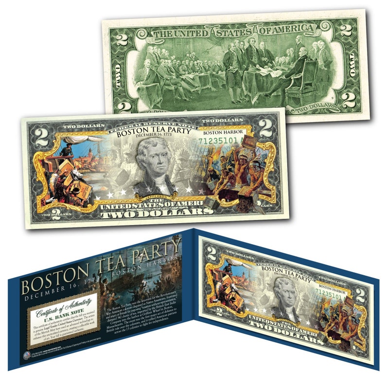 BOSTON TEA PARTY Two Dollar Bill on Genuine U.S. Currency - Ships Fast ...