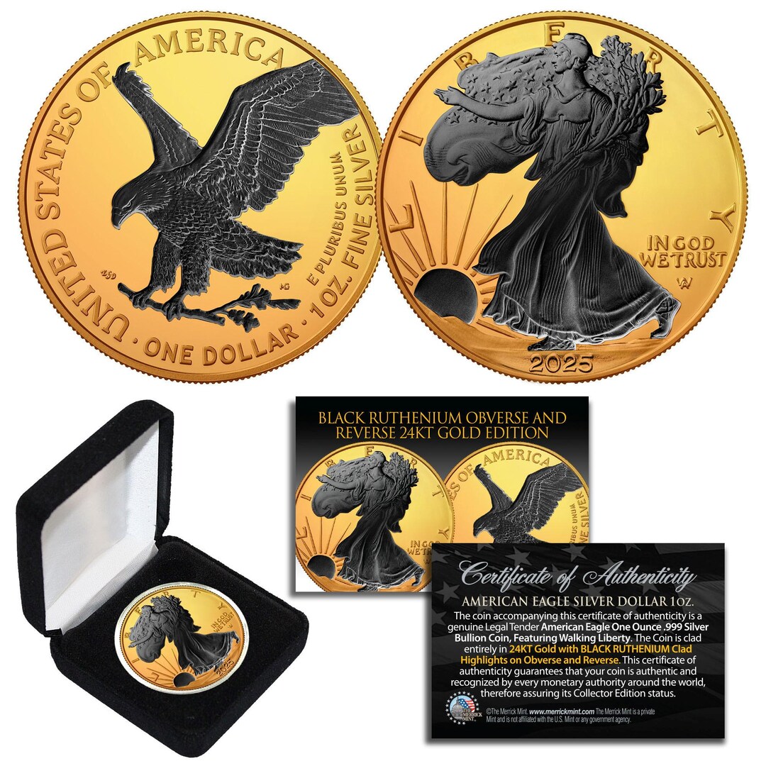 2025 - 24K Gold Clad With Black Ruthenium Highlights 1 Troy Oz .999 ...