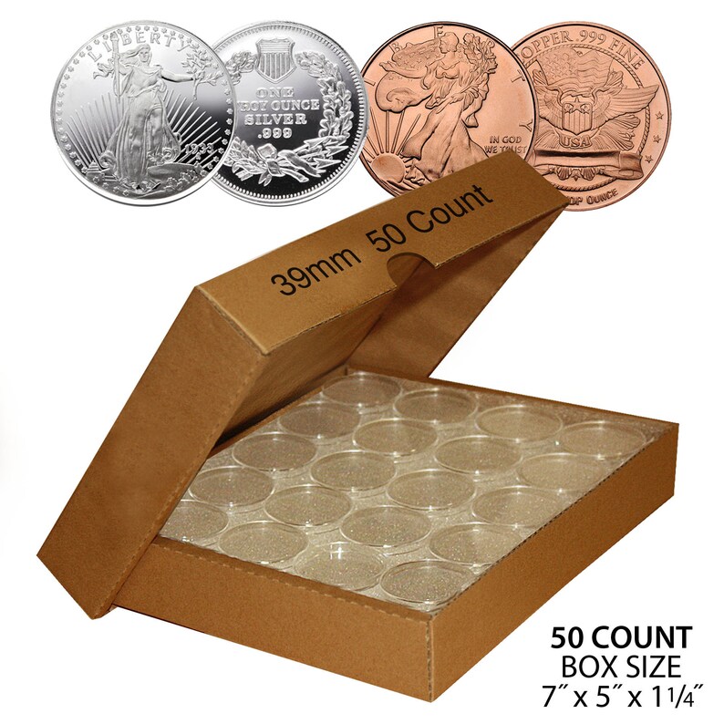 50 Quantity Coin Capsule Holders Direct-fit Airtight W/cardboard ...