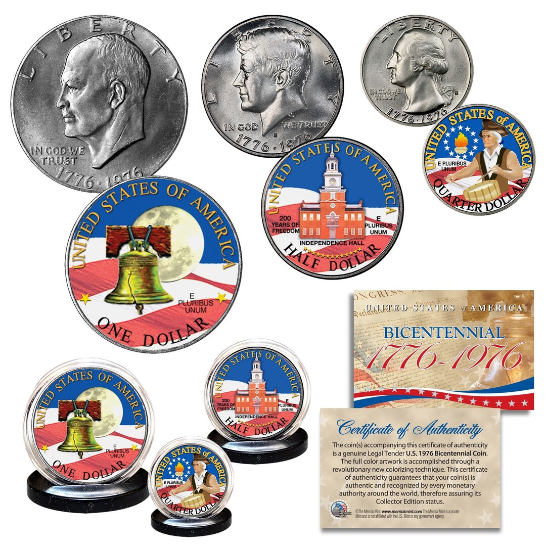 1976 Bicentennial 3-coin Colorized Patriotic Collection - JFK / IKE ...