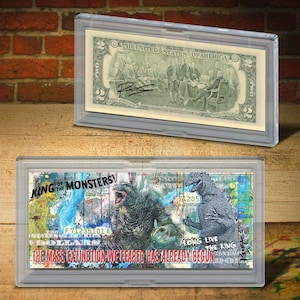 GODZILLA King of All Monsters 2 Dollar Bill Hand-signed by Rency - Fast ...