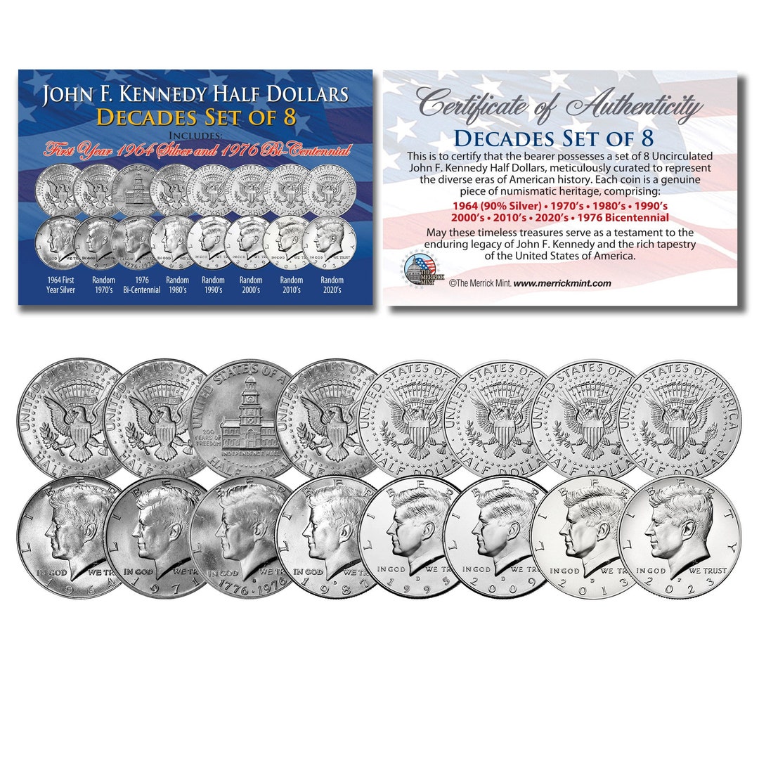 JFK Half Dollar BU Coins Set of All 8 Decades of Kennedy Halfs With ...