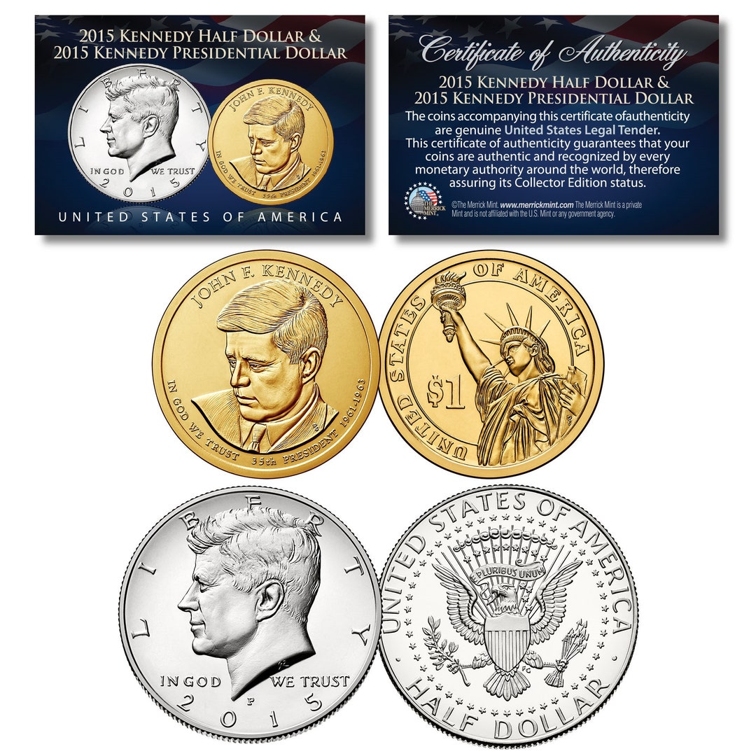 John F. Kennedy 2 Coin Set 2015 JFK Presidential Dollar Coin & 2015 JFK ...