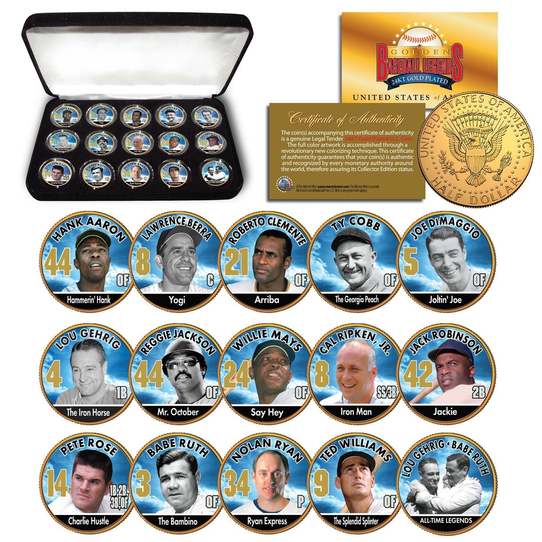 Baseball Legends 15 Coin Set - 24K Gold Plated JFK Half Dollars in ...