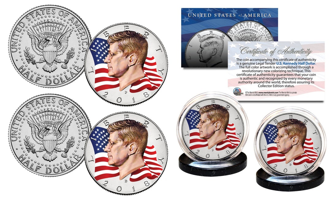 Colorized FLOWING FLAG JFK 2-coin Set - Both P and D Mint - Years May ...