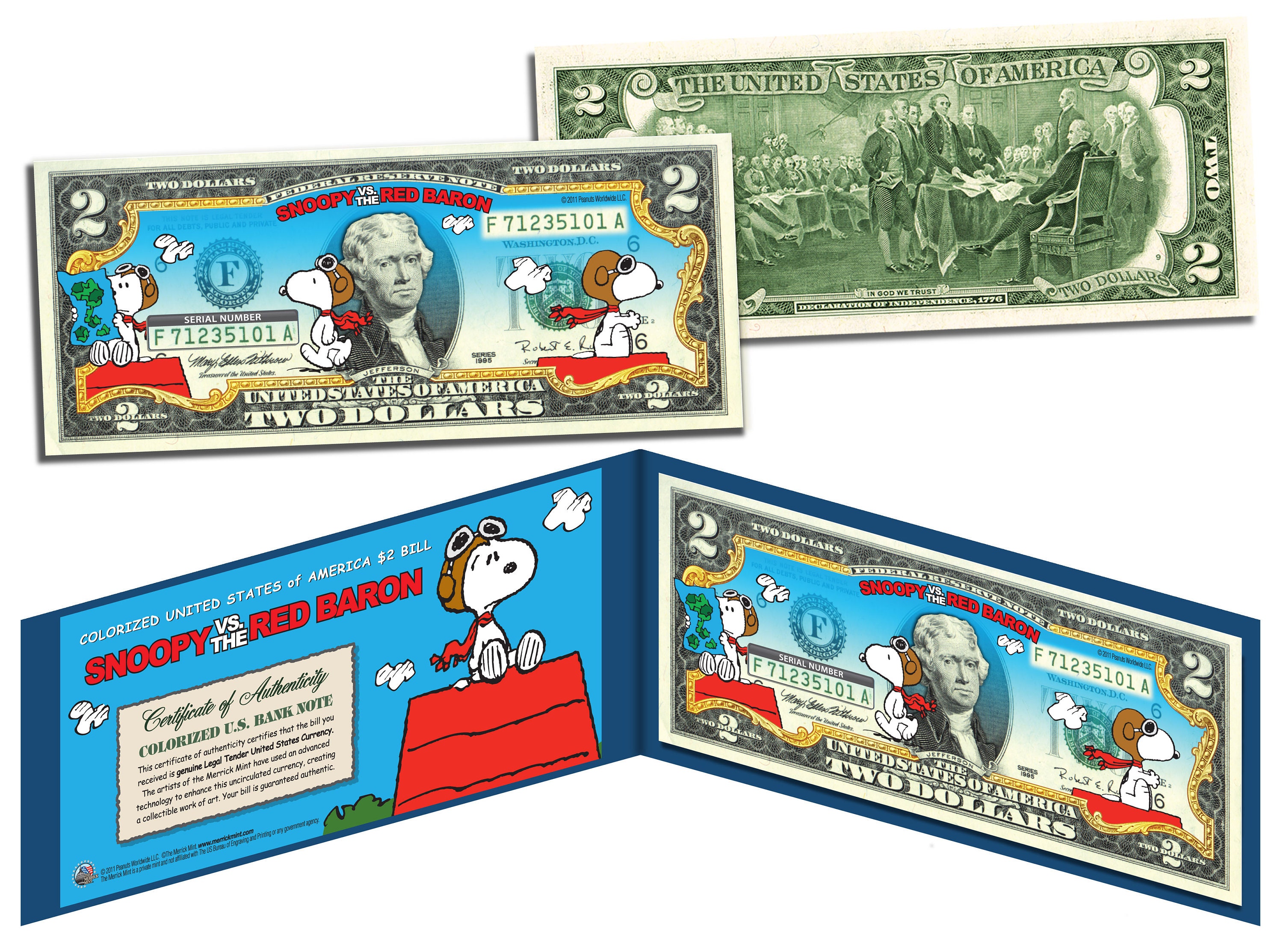 PEANUTS SNOOPY "red Baron" Genuine Legal Tender US Two Dollar Bill ...