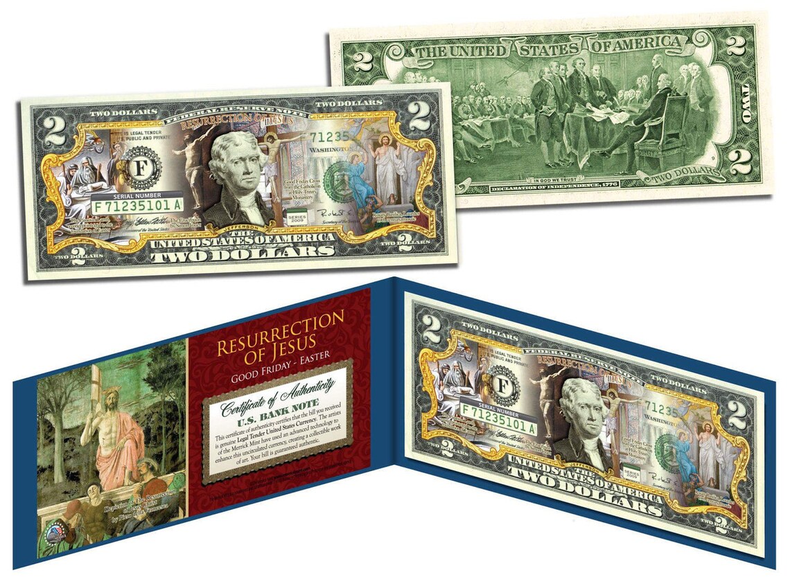 EASTER Bill - Religious Themed Colorized Genuinetwo Dollar Bill ...