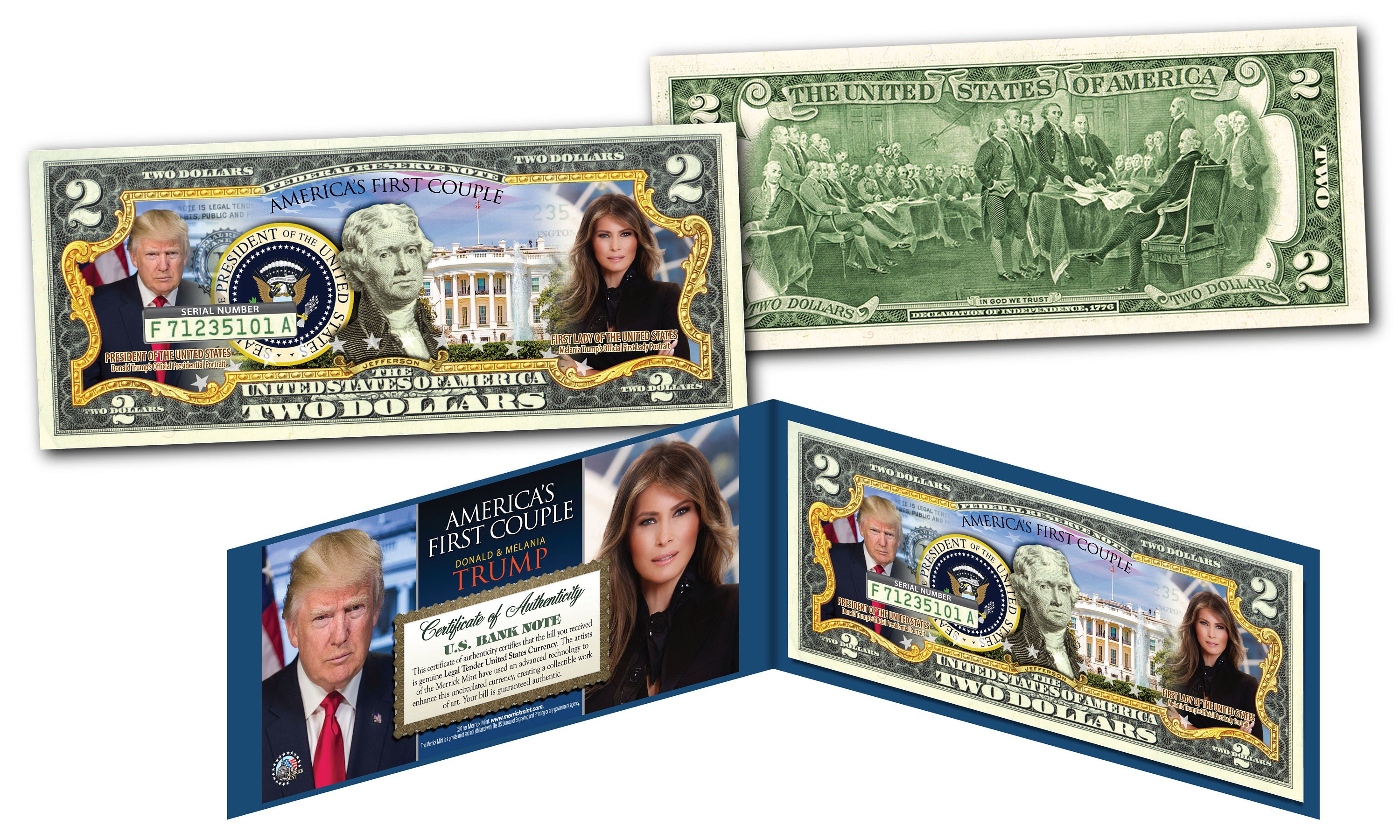 Donald & Melania Trump First Couple Two Dollar Bill on Genuine US ...