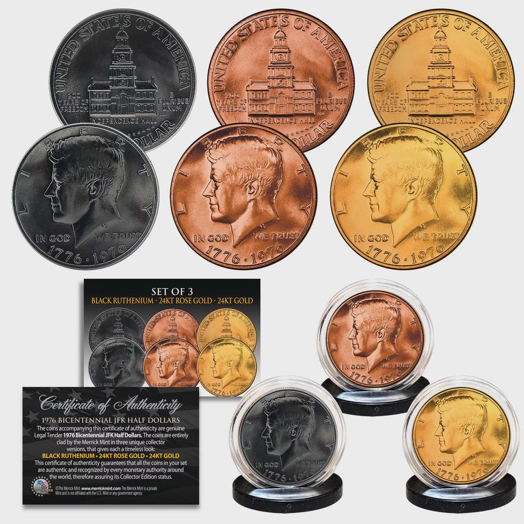 1976 Bicentennial Rare Metal John F. Kennedy Half Dollar 3-coin Set ...