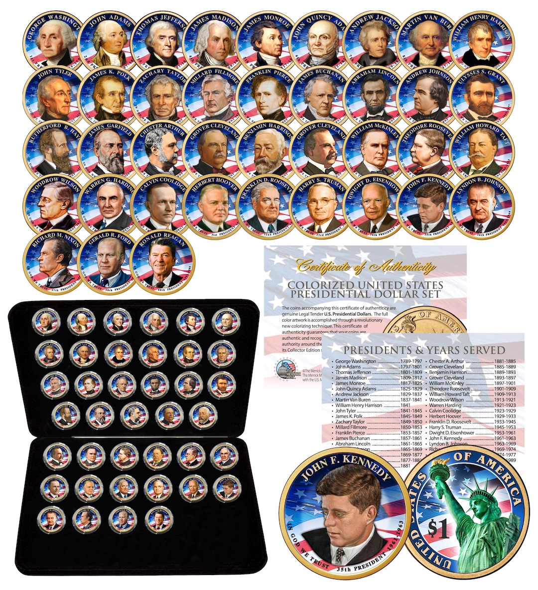 39 Coin Complete Set PRESIDENTIAL 1.00 One Dollar U.S. Dollar Fully ...