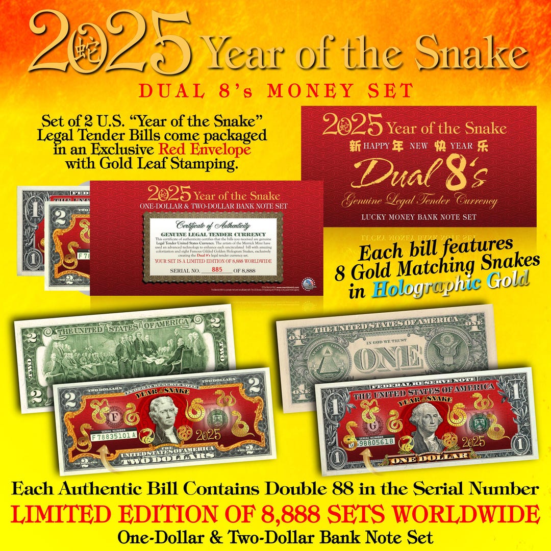2025 Year of the SNAKE - DUAL 8's Chinese New Year Official Currency US ...