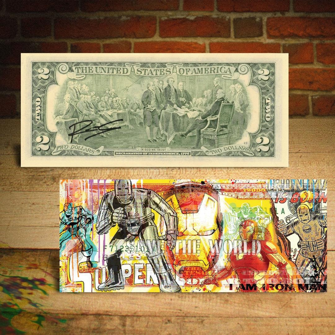 Iron Man by RENCY Full Color Art Gilcee on Genuine 2.00 Dollar Bill ...