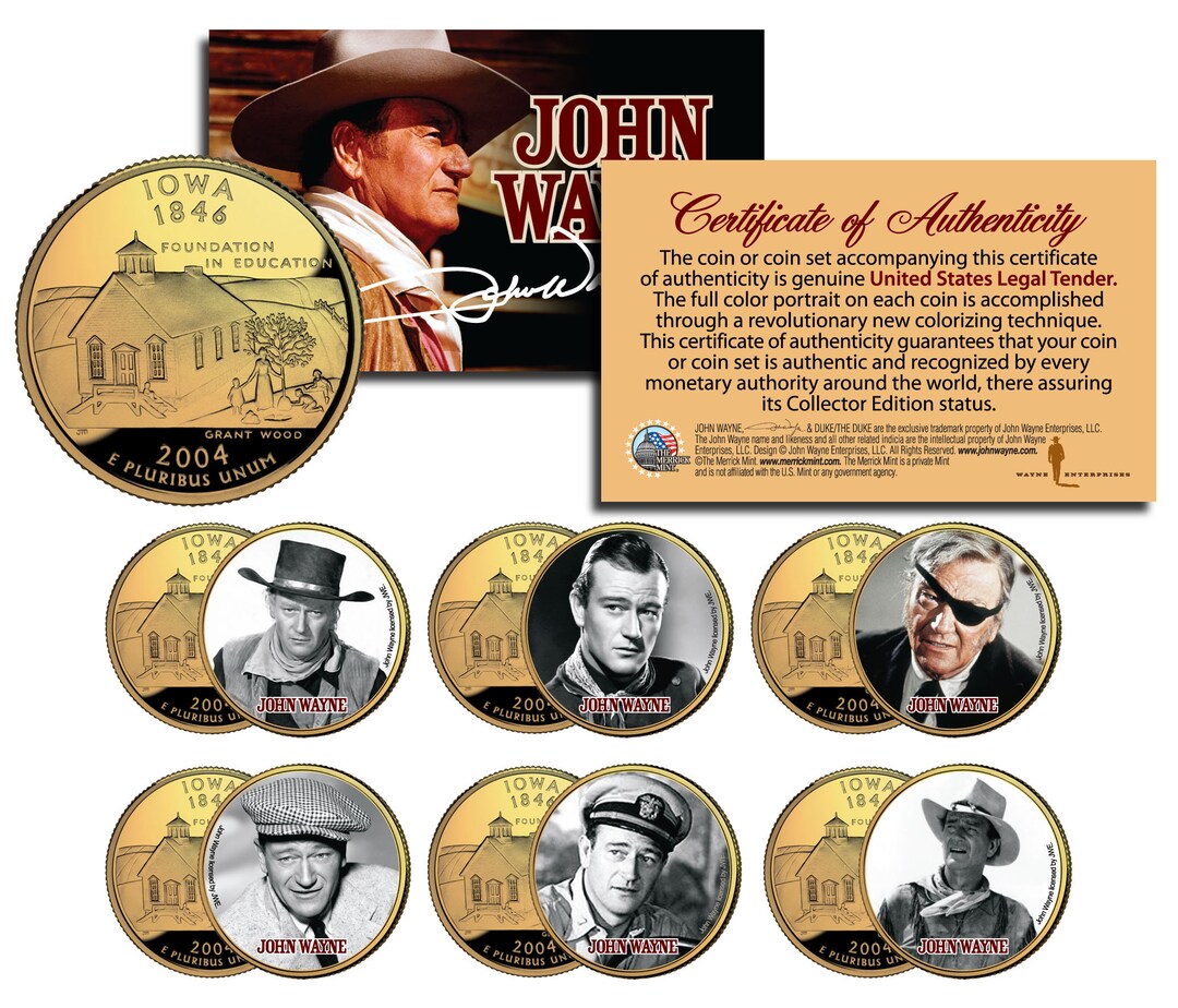 JOHN WAYNE Collectibles 24K Gold Plated Iowa Quarters 6-coin Set ...