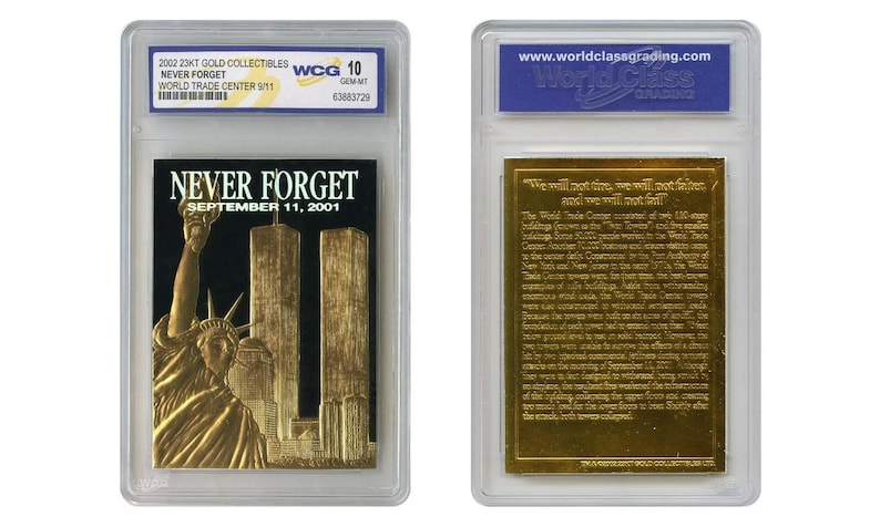 Patriotic World Trade Center 9/11 "black-gold" 23K Gold Card Graded Gem ...