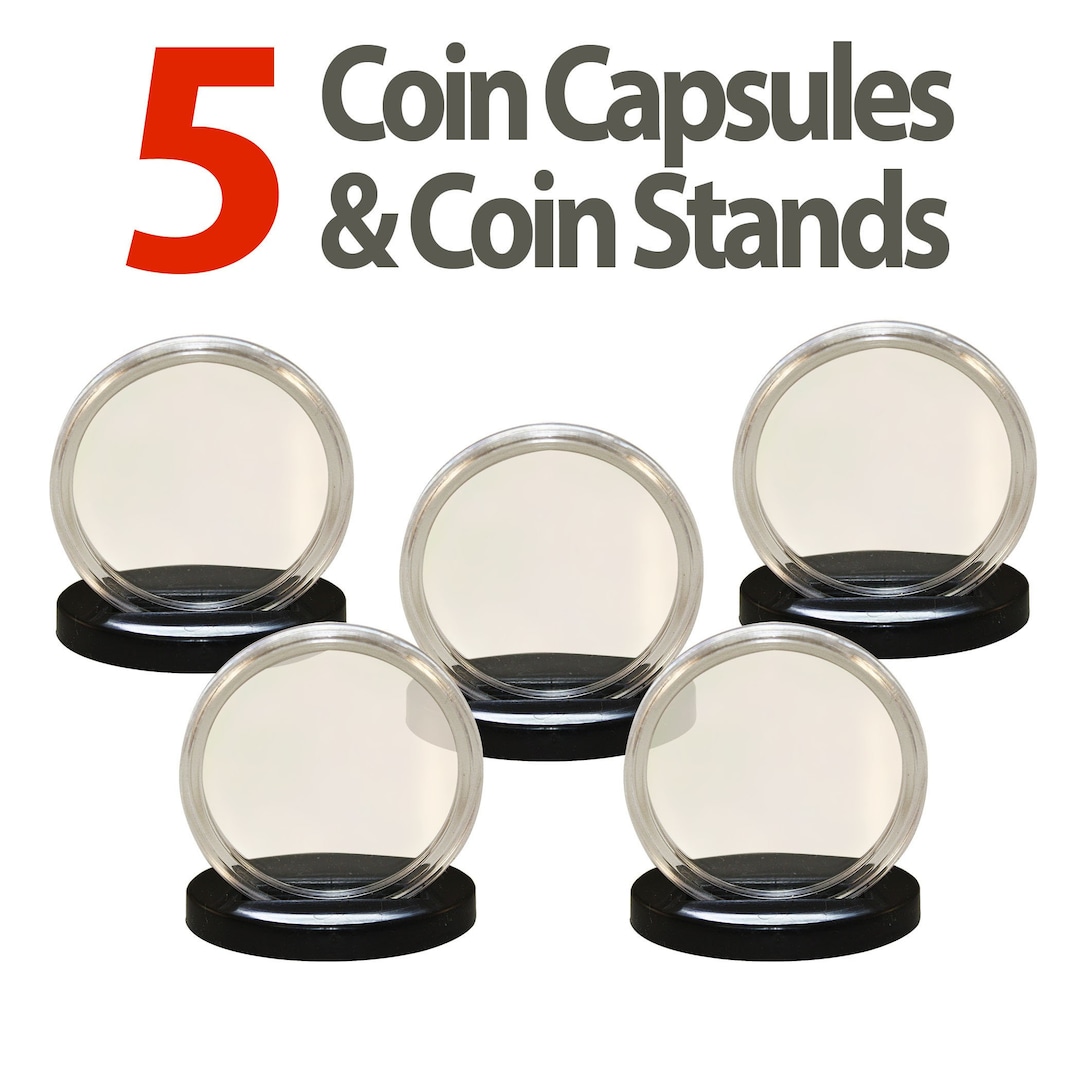 5 Coin Capsules & 5 Coin Stands for ALL SIZES - Choose Your Size ...