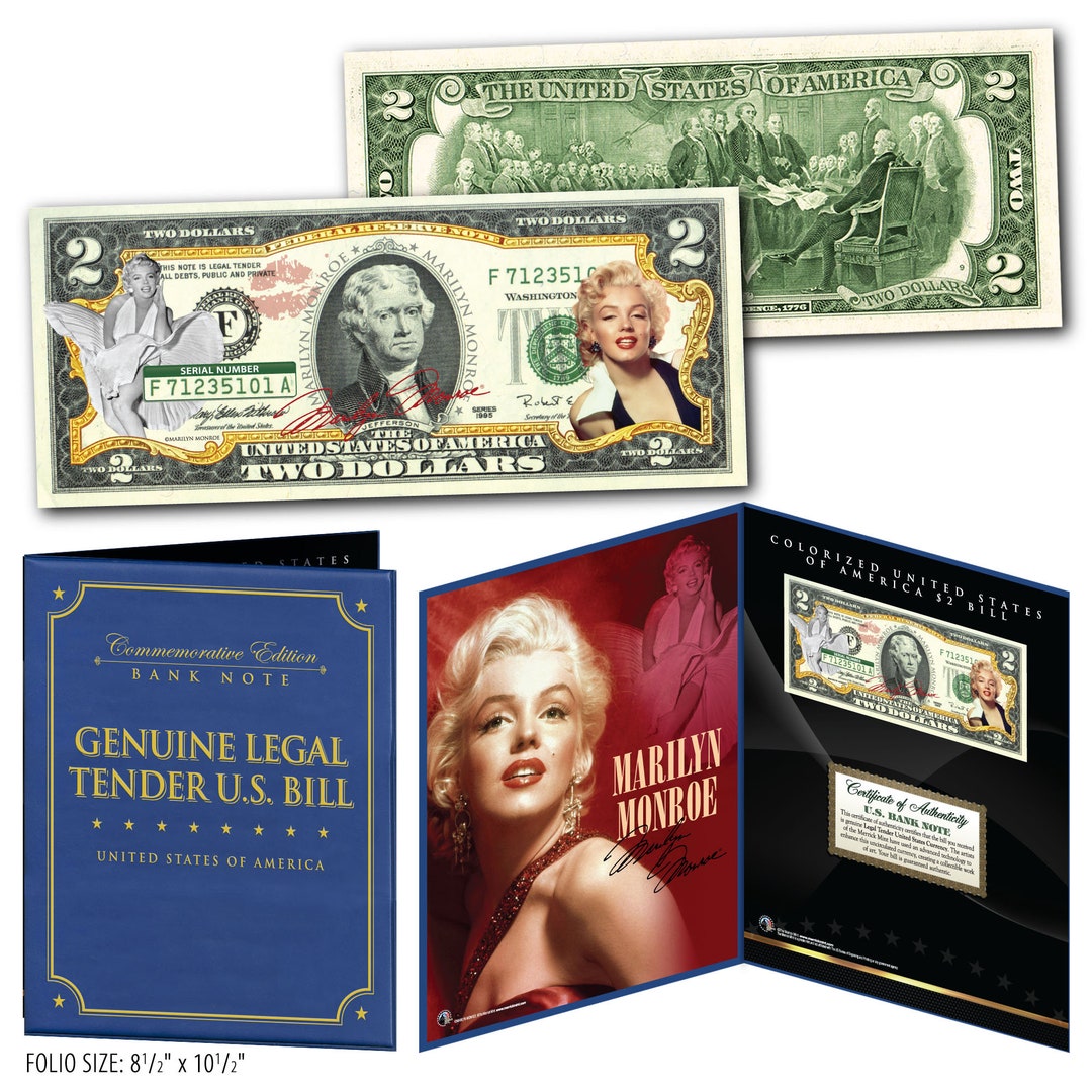 MARILYN MONROE Genuine Legal Tender U.S. 2.00 Dollar Bill in Large ...