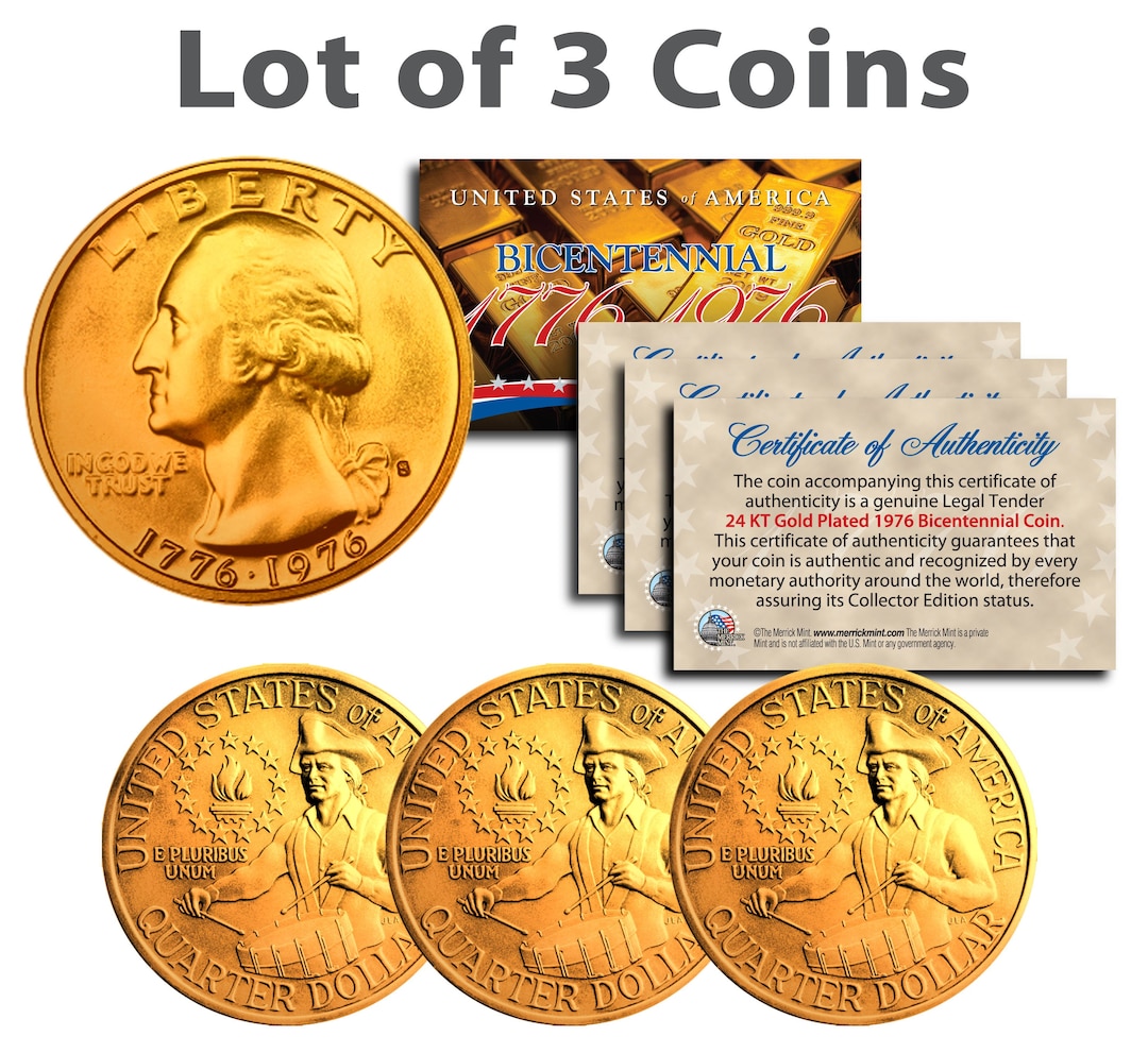 Bicentennial 1976 US Quarters 24K GOLD PLATED Coins W/ Capsules - Lot ...