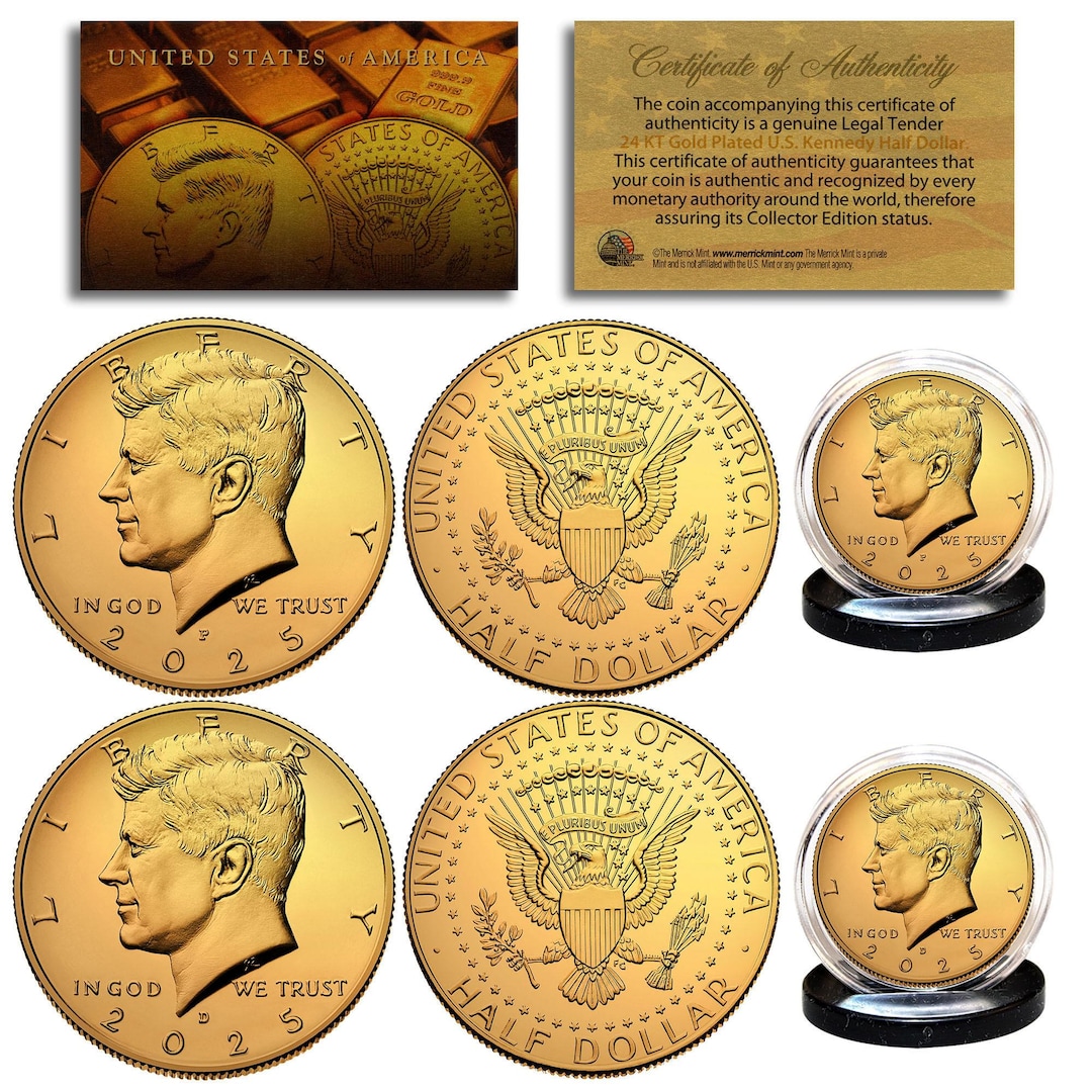 24K GOLD Plated JFK Kennedy Half Dollars 2-coin Set P&D MINT With ...