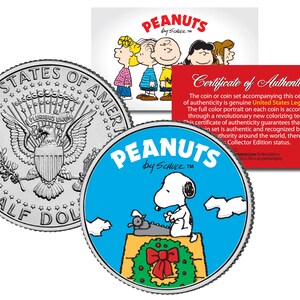 SNOOPY PEANUTS Charlie Brown CHRISTMAS Kennedy Half Dollar Coins ...