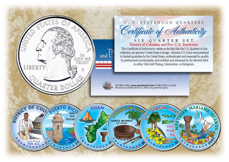 2009 DC & U.S. Territories Quarters COLORIZED * 6-coin Set * STATEHOOD ...
