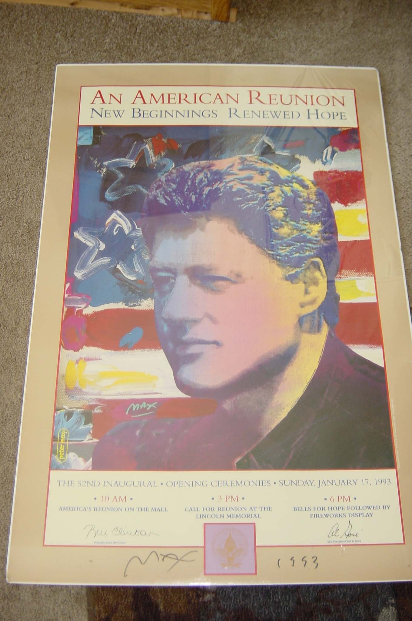 Peter Max Signed 1993 William Bill Clinton Poster an American Reunion ...