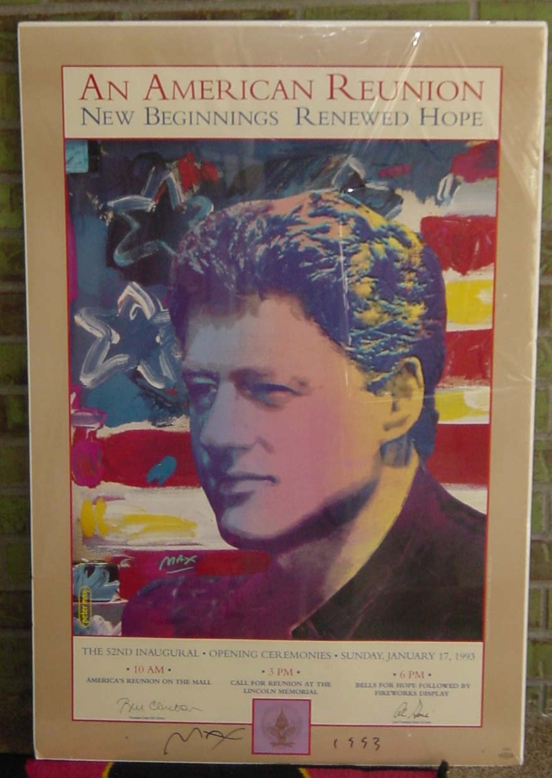 Peter Max Signed 1993 William Bill Clinton Poster an American Reunion ...