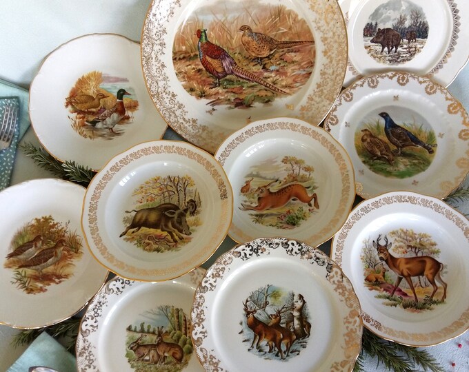 10 Mix & Match Hunting Plates. Mismatched Game Plates. Wild Boar, Deer ...