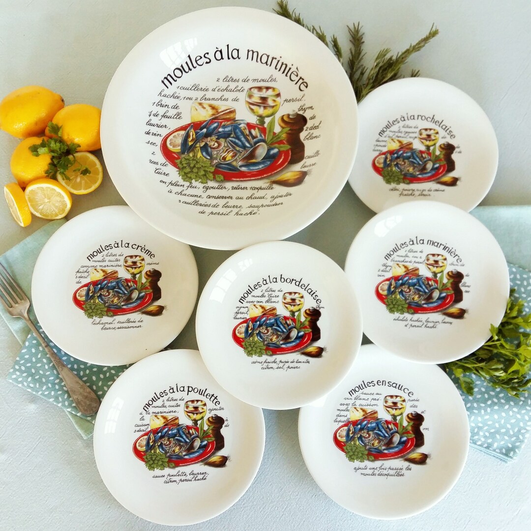Mussels Plates. Six Plates for Moules With Large Moules Serving Dish ...