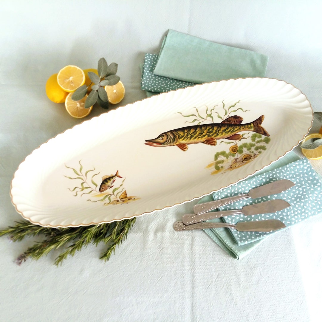 Extra Long Luneville Fish Platter With Gilded Trim. Rare, French ...