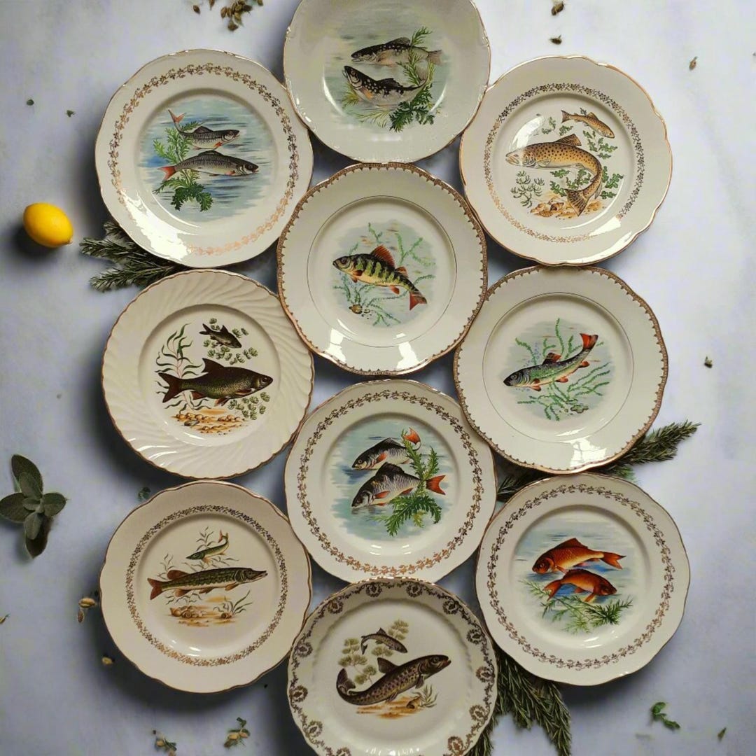 10 Mix and Match Fish Plates. Mismatched Fish Dinner Plates. Fish Plate ...