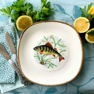 Set of Six French Porcelain Fish Plates. Fish Dinnerware Set. Fish ...