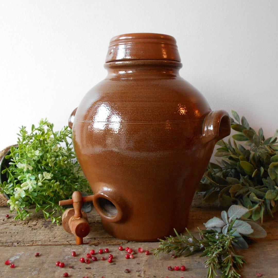 French Terracotta Oil Jar. Large Clay Oil Jar With Two Handles and Tap ...