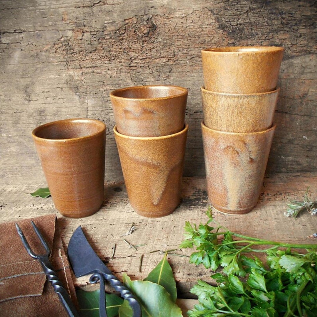 Six Stoneware Tumblers. Medieval Style Pottery Cups - Etsy UK