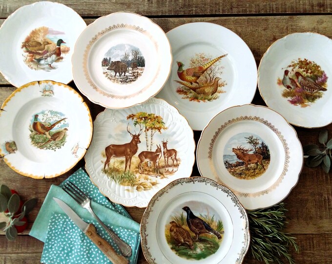 8 Mix & Match Hunting Plates. Mismatched Game Plates. Wild Boar, Deer ...