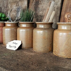 Set of EIGHT Stoneware Mustard Crocks. Rustic French Mustard Jars. Herb ...
