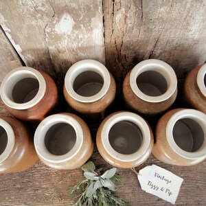 Set of EIGHT Stoneware Mustard Crocks. Rustic French Mustard Jars. Herb ...