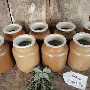 Set of EIGHT Stoneware Mustard Crocks. Rustic French Mustard Jars. Herb ...
