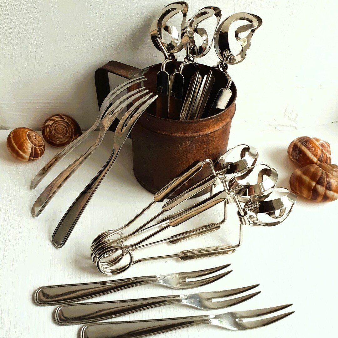 12 Piece Escargot Cutlery Set. Escargot Tongs and Escargot Forks. Snail ...