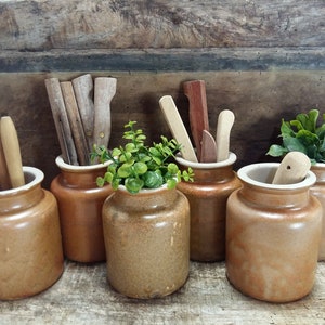 Six Vintage Stoneware Mustard Crocks. Rustic, French Mustard Jars. Herb ...